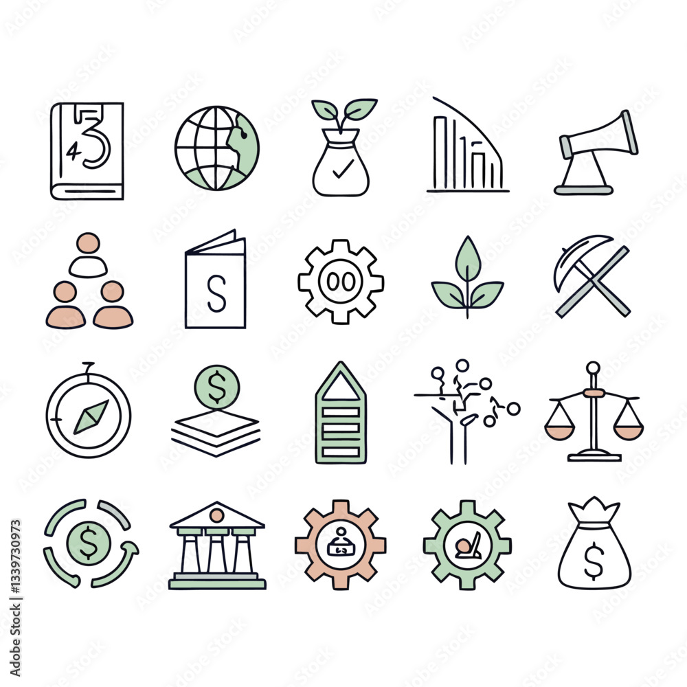 Financial Performance and Governance Icons – 20 Sustainability Vector ...