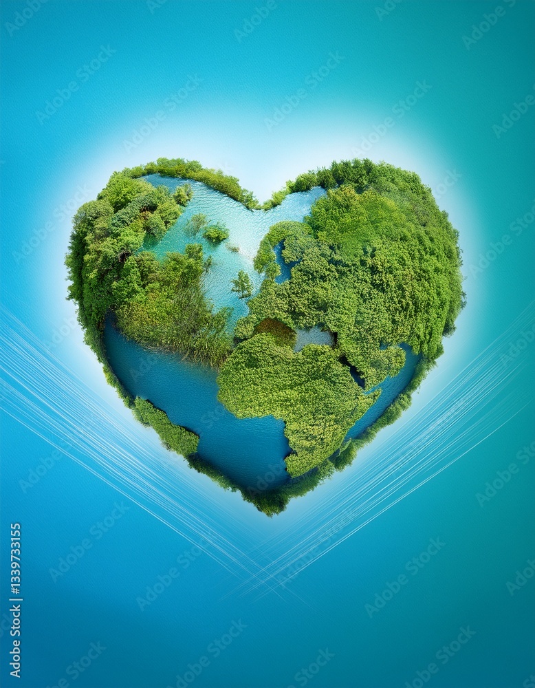 Planet Earth with an ecosystem of greens and the blue of the ocean, a ...