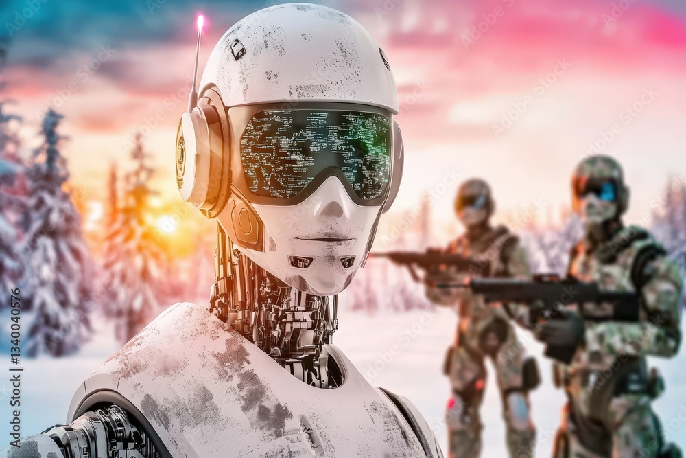 Futuristic AI-powered robotic soldiers designed for warfare, depicting ...