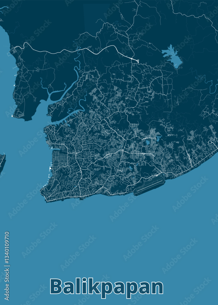 The image showcases a detailed map of Balikpapan, a city in Indonesia ...