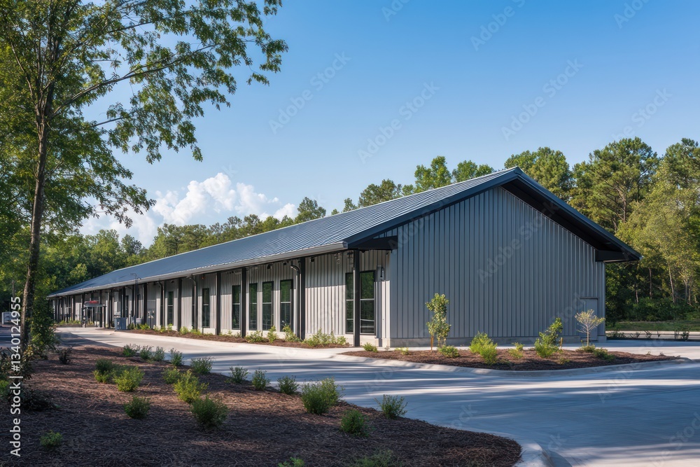 Industrial facility with vertical corrugated panels, clean rooflines ...