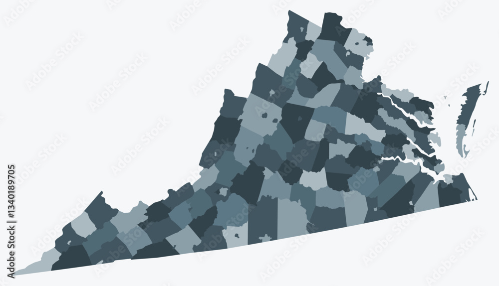 Map of Virginia with counties. Just a simple state border map with ...