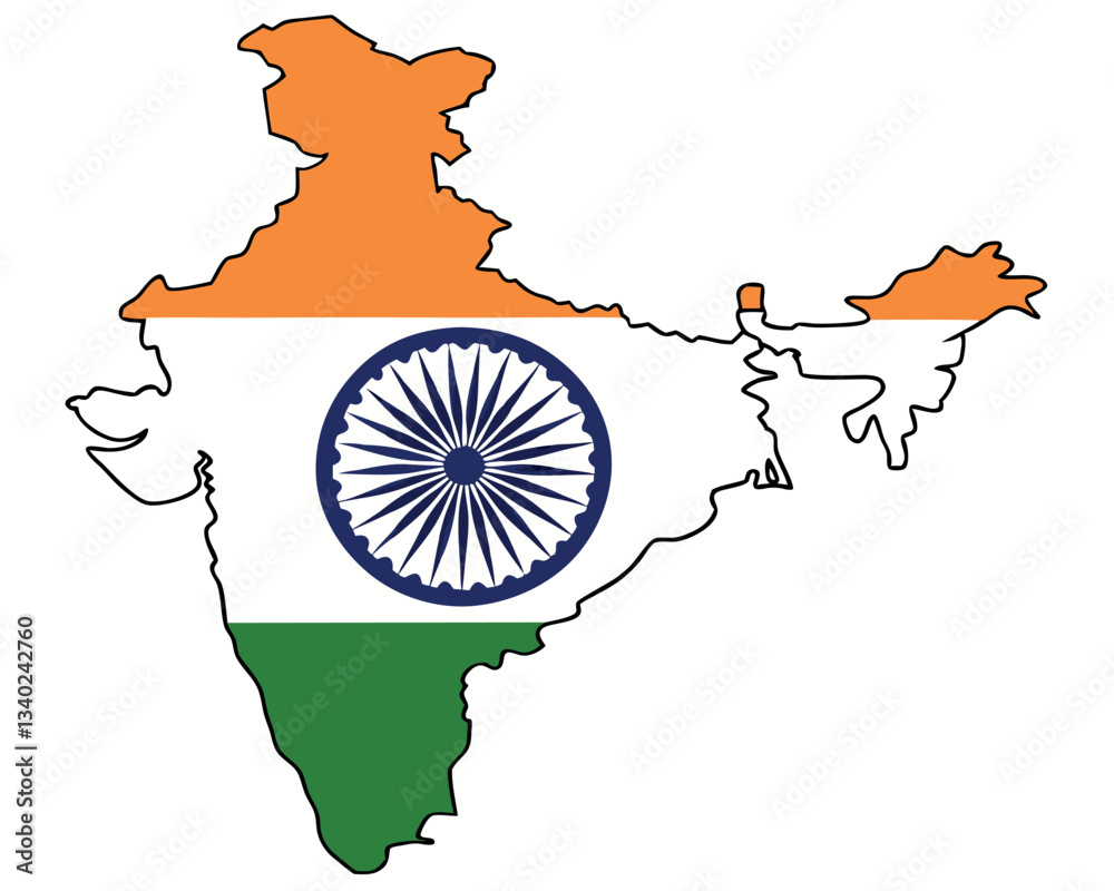 India Flag Map Outline: A Tricolor Illustration Featuring the Ashoka ...