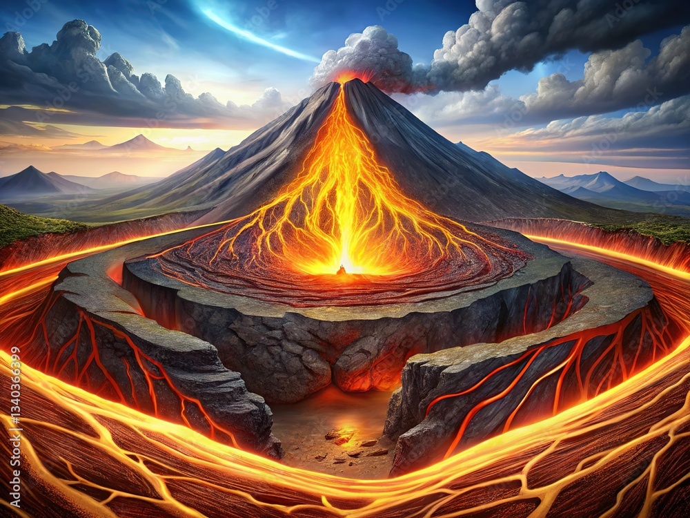 Volcano Diagram Anatomy Interior Cross-Section Stock Illustration ...