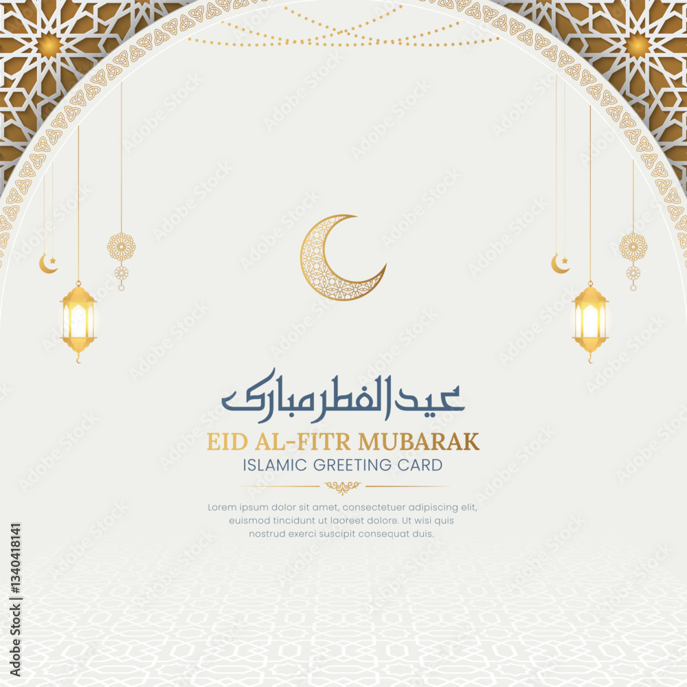 Eid Mubarak golden luxury Islamic greeting card design with Arabic ...