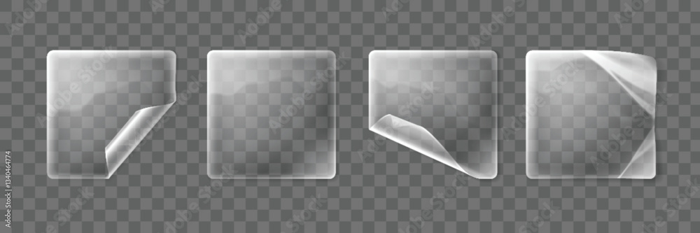 Transparent plastic sticker set - square wrinkled adhesive labels with ...