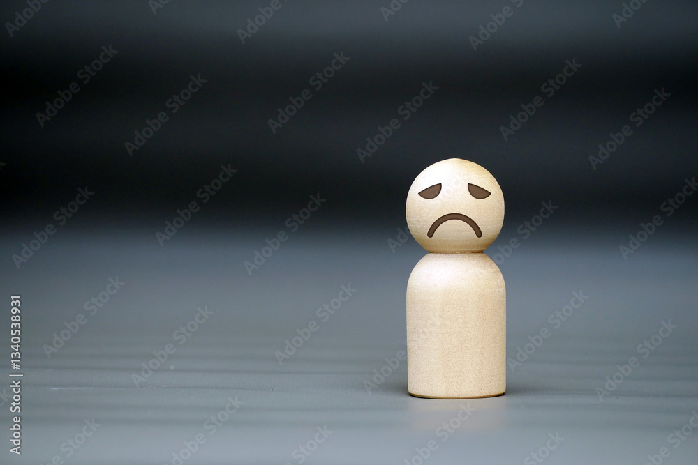 Lonely Wooden Figure with Sad Face, Representing Depression, Anxiety ...