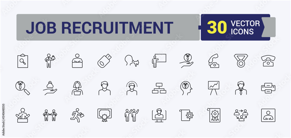 Recruitment linear icon collection. Contains such icon as job ...