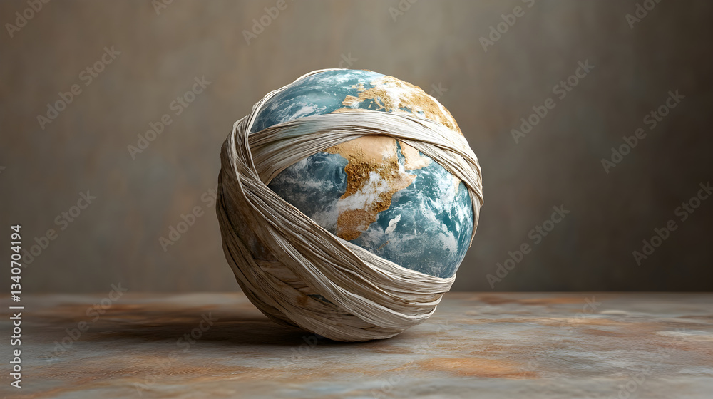 Planet Earth wrapped in bandages, showing bruises and scars of ...