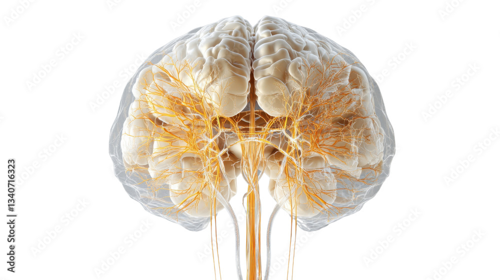 Human brain showing nervous system with transparent background Stock ...
