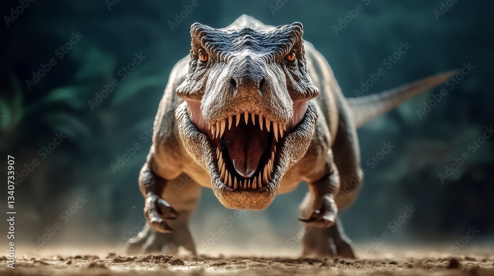 Large T-Rex is shown with its mouth wide open, ready to attack. Concept ...