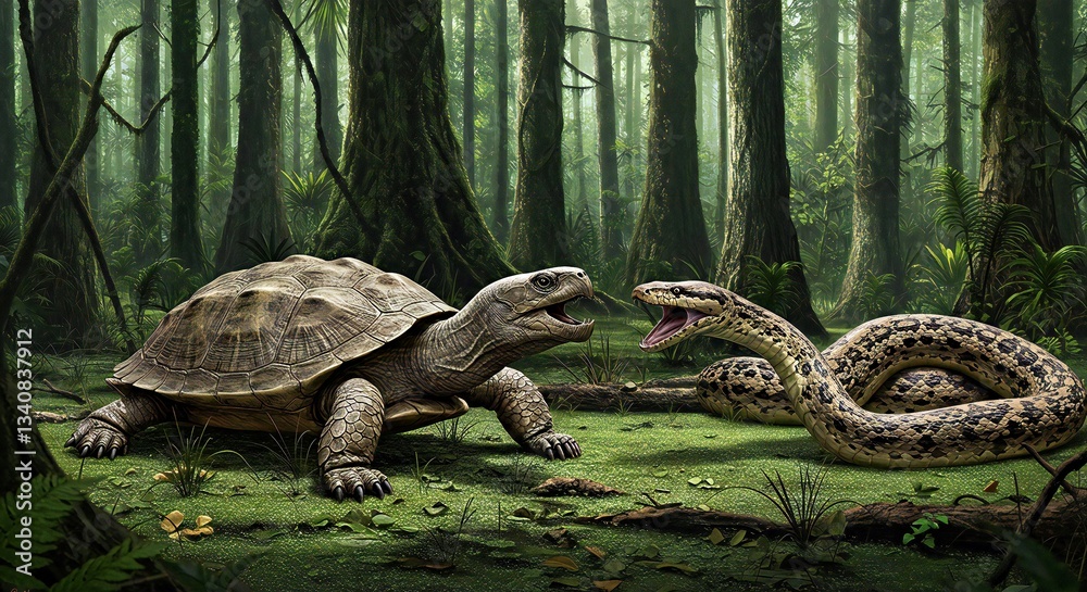 Carbonemys Cofrinii Interacting With a Titanoboa Cerrejonensis (a Giant ...