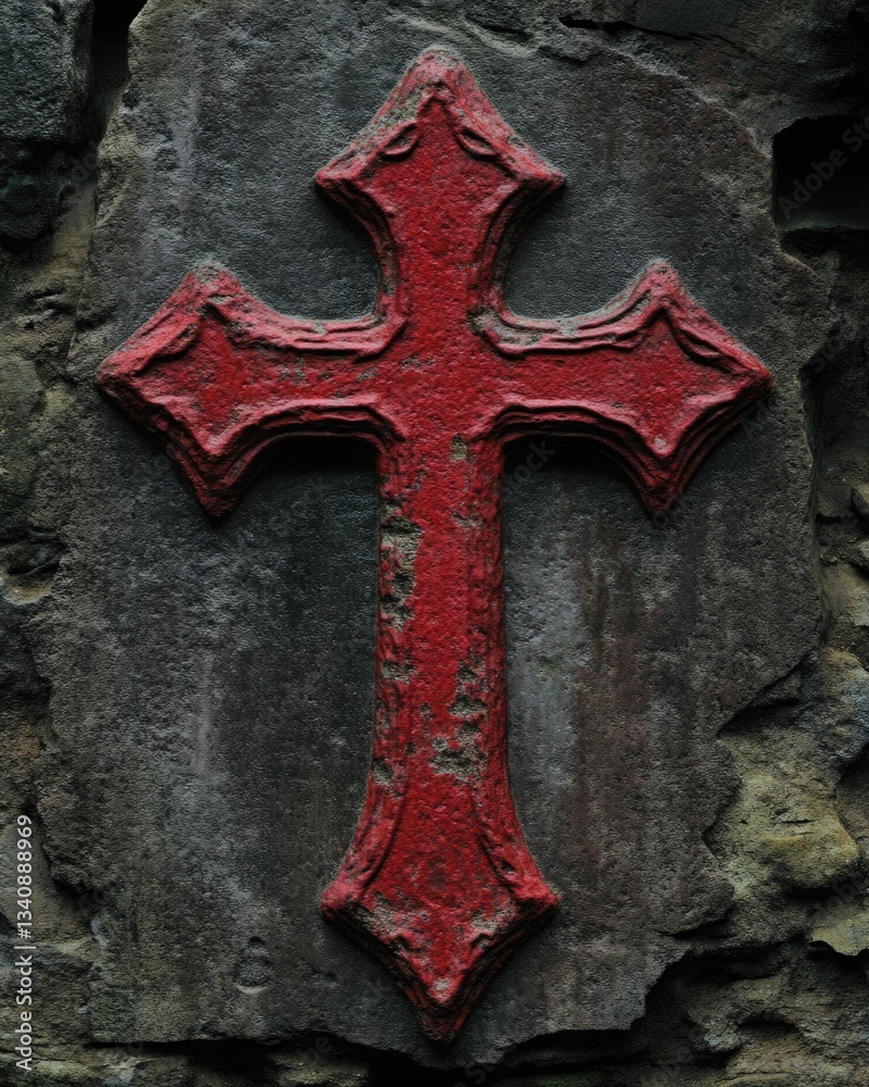 Inverted Cross on Devil's Hell Gravestone: Red Emblematic Symbol of ...