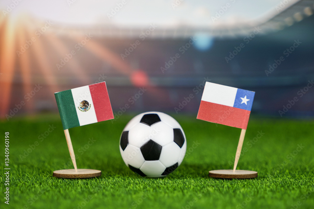 mexico vs chile football rivalry with national flags, soccer ball on ...