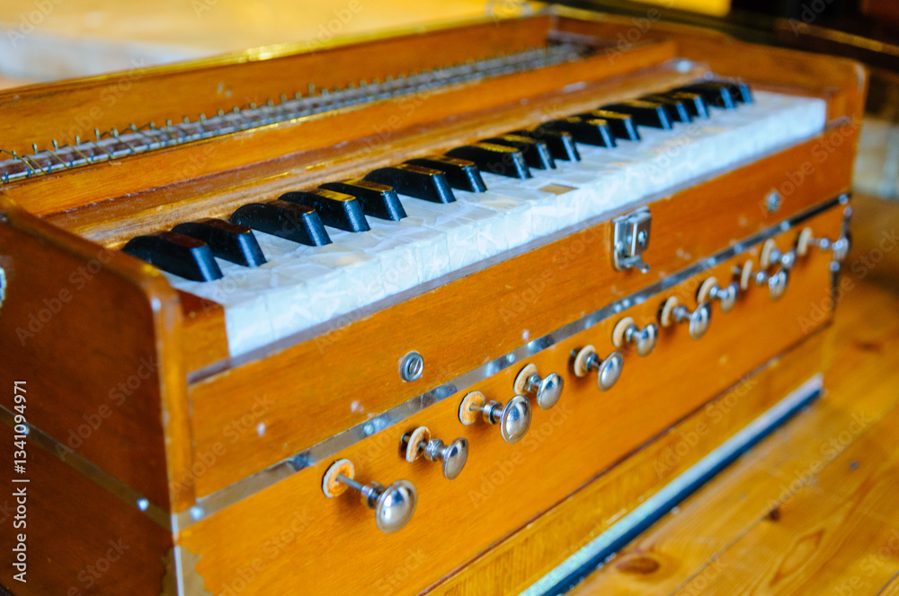Keyboard of a harmonium, pump organ, squeezebox. Stock Photo | Adobe Stock
