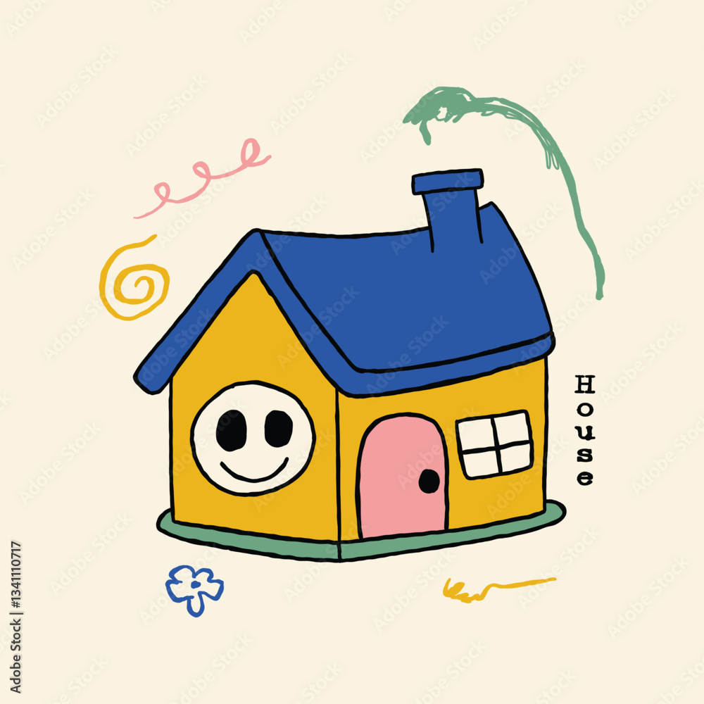 kids drawing cute cartoon house illustration Stock Vector | Adobe Stock