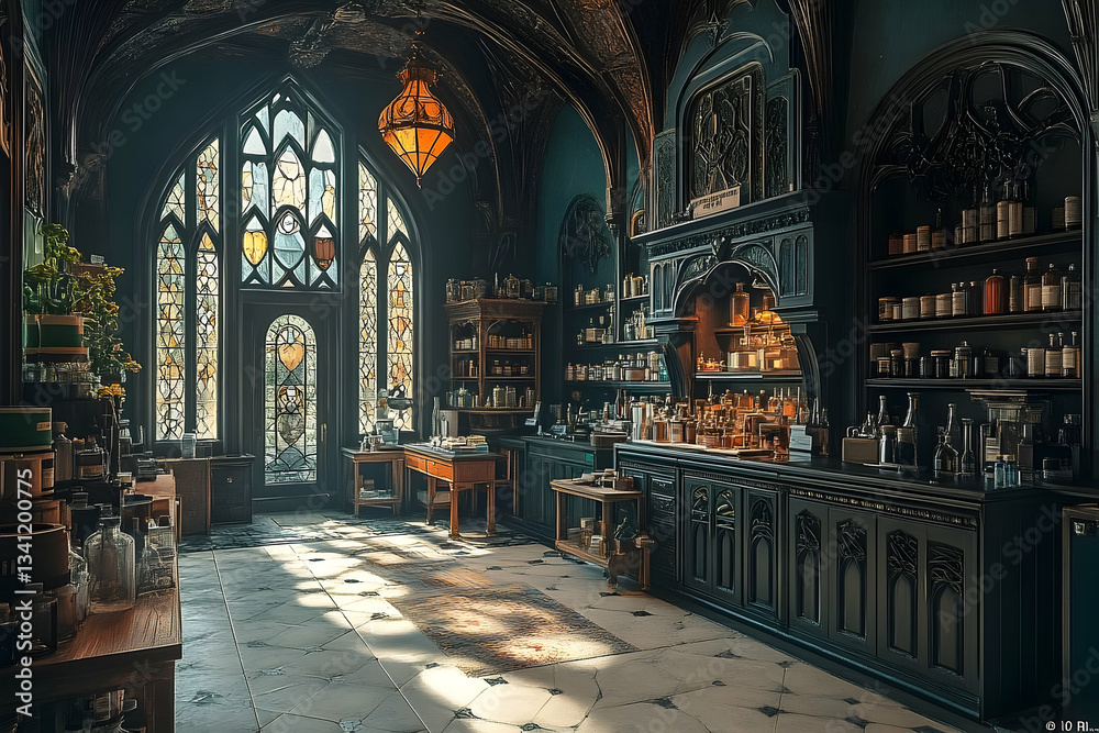 Elaborate Victorian-Era Laboratory Interior with Gothic Architecture ...