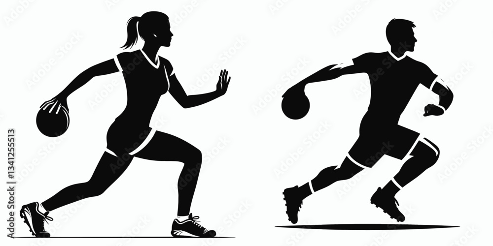 Handball player pose action side steps silhouette depicts agility ...
