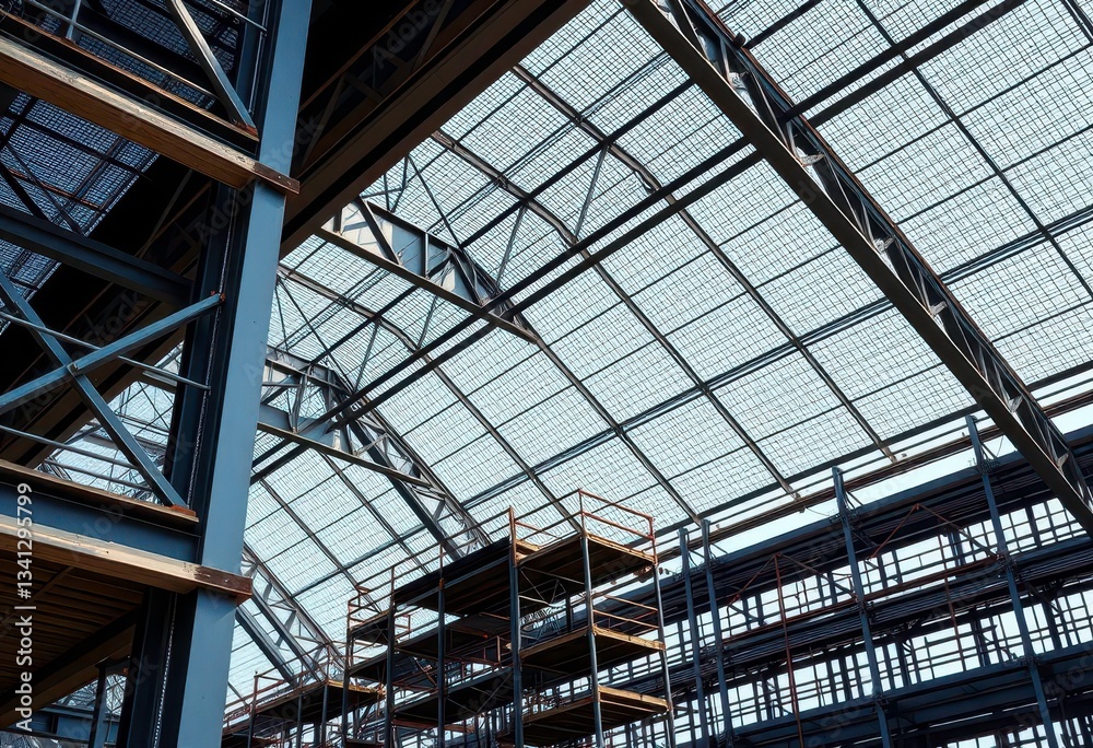 Steel bridge construction, mesh wireframe, phases, support beams ...