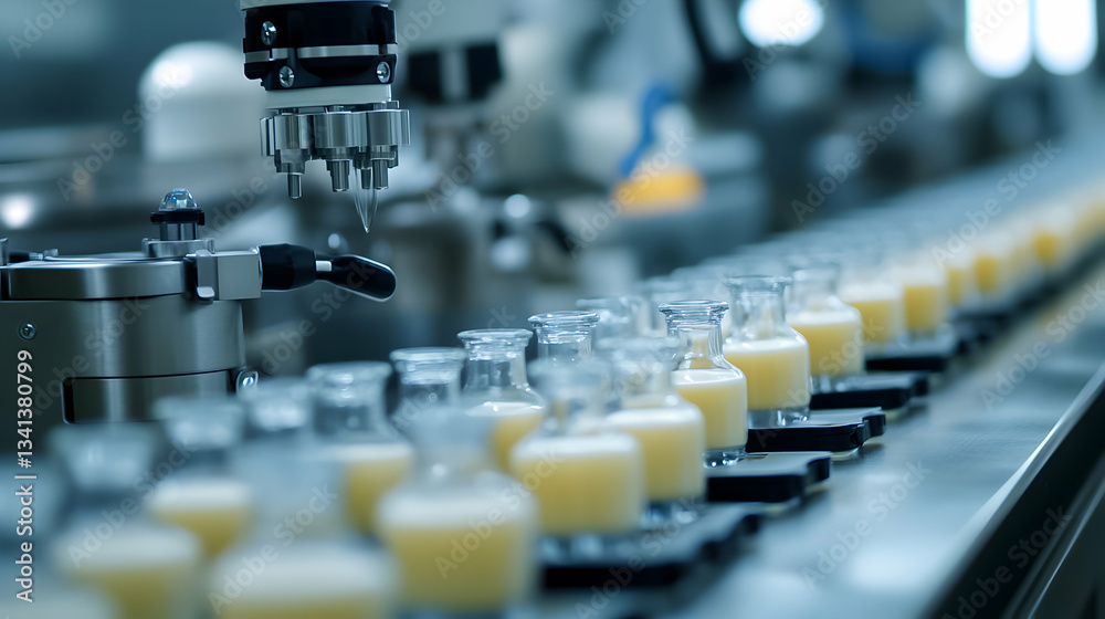 Manufacturing process of liquid products in a modern laboratory at a ...