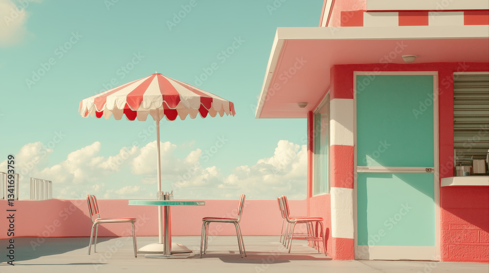 Colorful Diner Restaurant exterior outdoor patio view in California in ...