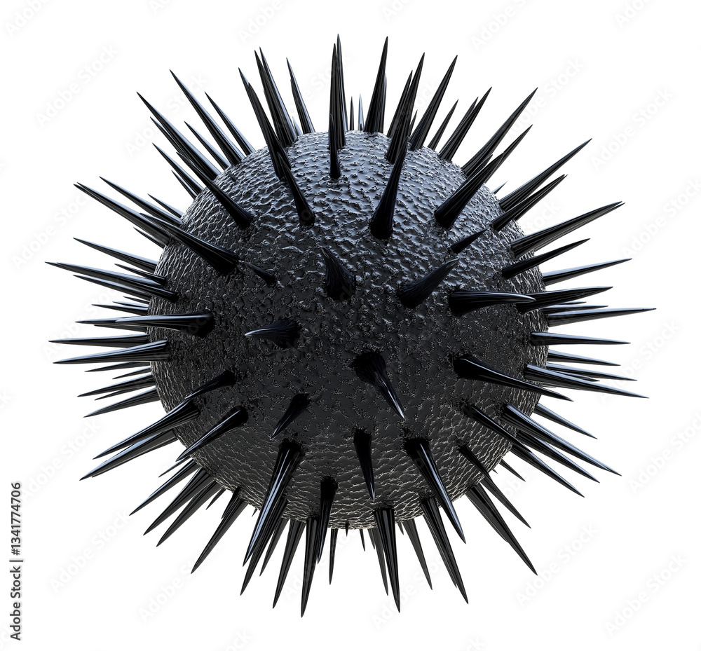 Black virus particle with sharp spikes transparent image. Microbiology ...