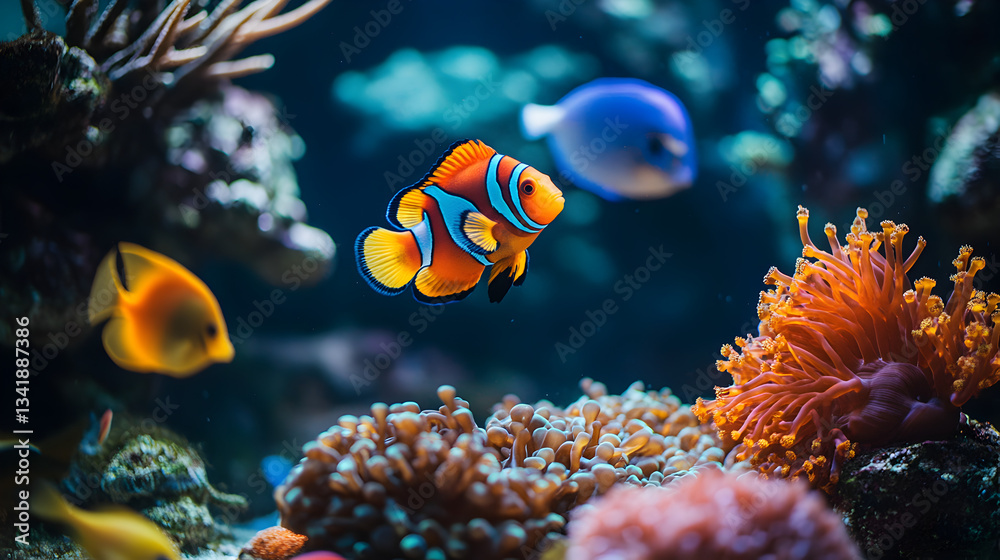 un arrecife de coral con peces coloridos y vida marina dentro del ...