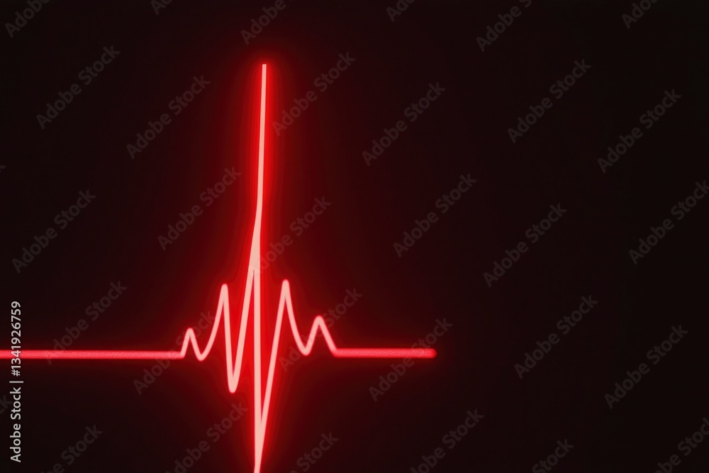 Red heartbeat line with peak, on black, showing vital signs. Use as a ...