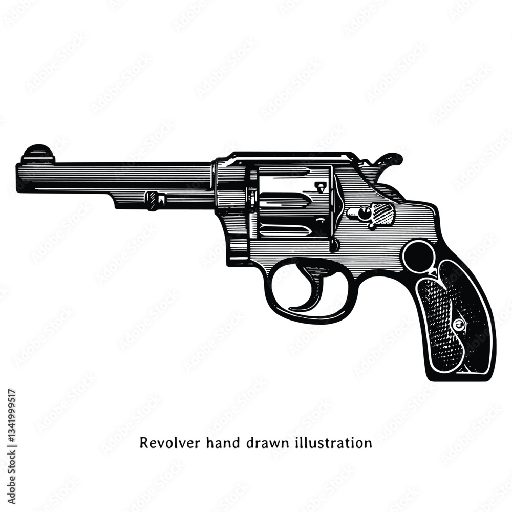 Revolver illustration. Revolver hand drawn illustration in vintage ...