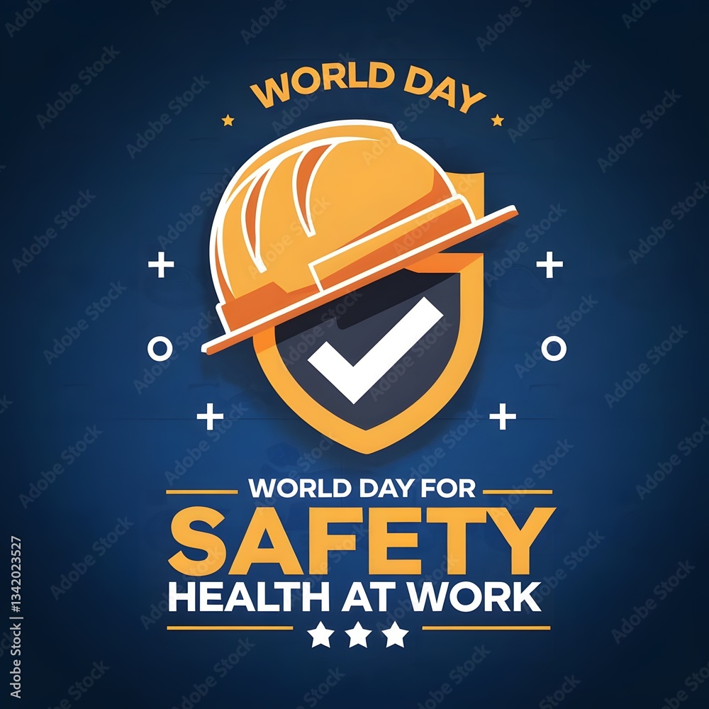 World Day for Safety and Health at Work Illustration with Hard Hat ...