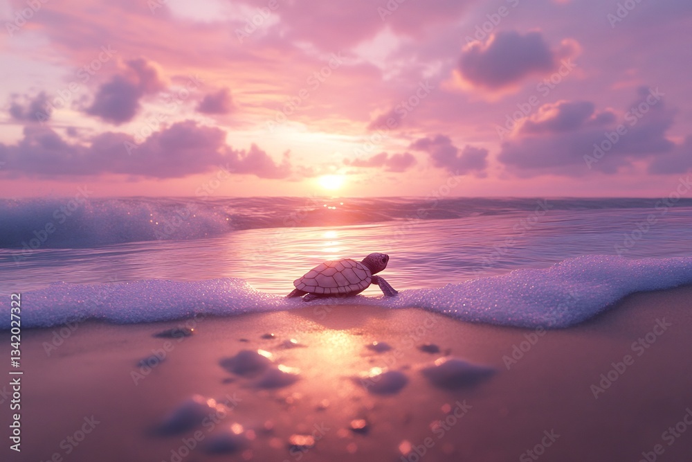 ภาพถ่าย Stock Baby turtle emerges egg crawling toward ocean under ...
