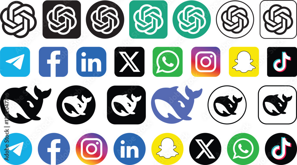 Snapchat, DeepSeek, Facebook, Twitter, X, Instagram, Snapchat, Telegram ...