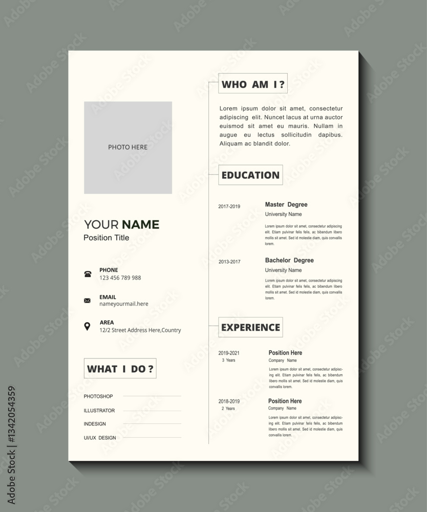 Simple Vector Resume Template for Professional Applications, Making ...