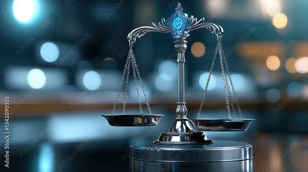 Justice scale gavel law brain analysis. Symbol of justice with scales on a reflective surface ...