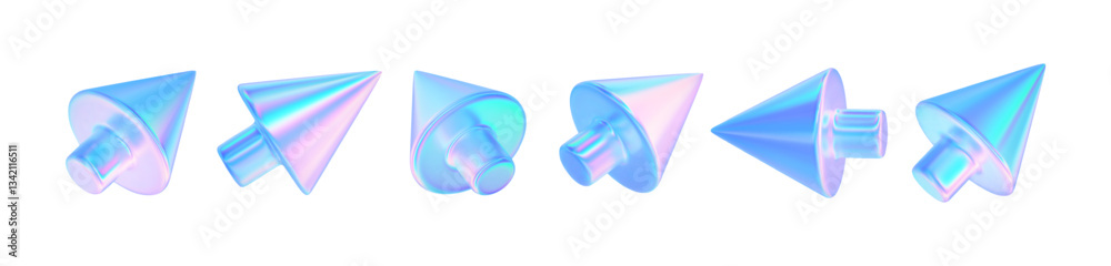 3d glass neon gradient arrow set. Hologram click pointer arrow ...