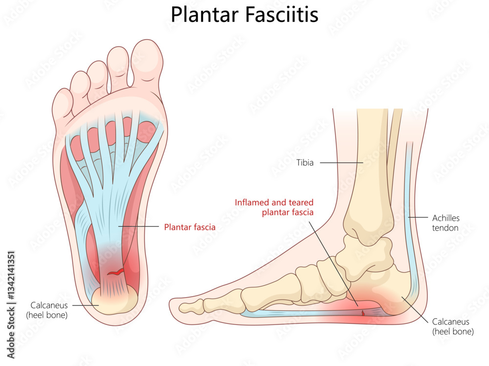 Anatomical Diagram Of Plantar Fasciitis Showing Inflammation And