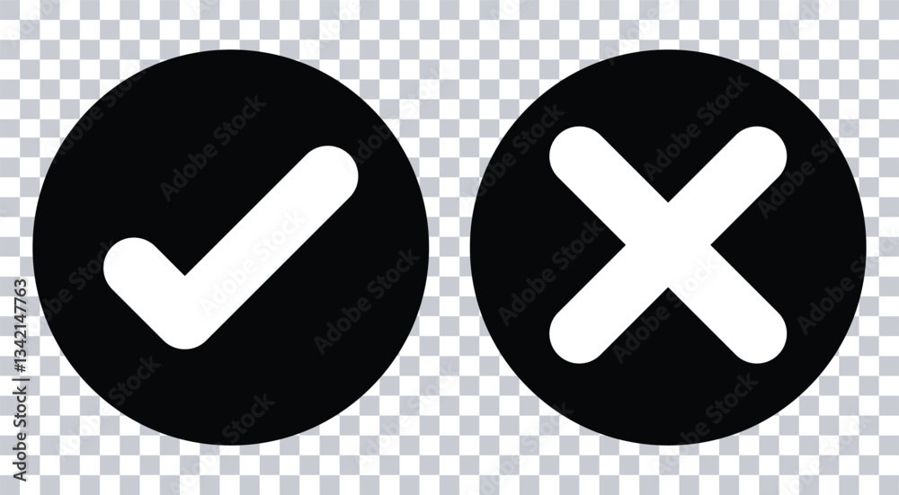 Check Mark and Cross Icon – Tick and X Symbols in Black Circle with ...