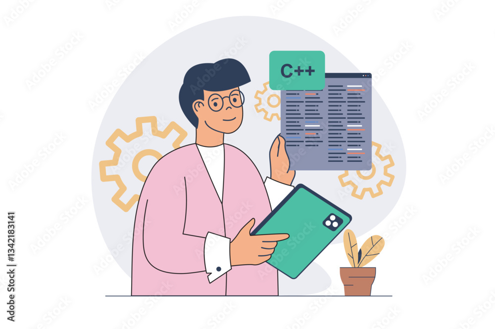 Vector de Stock App development concept with cartoon people in flat ...