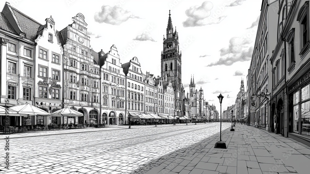 Illustration Stock Krakow Poland's cityscape is represented through a ...