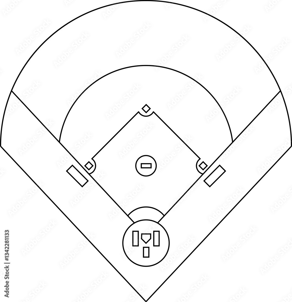 Baseball diamond Size and Dimension Drawing Illustration. Baseball ...