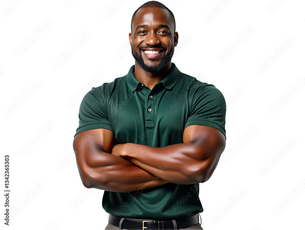 Smiling African American man with crossed arms, isolated on transparent ...