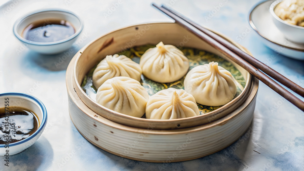 Shanghai-style steamed dumplings, showcasing their characteristic ...