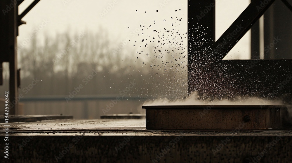 Close-up of water droplet falling from cooling tower, symbolizing ...