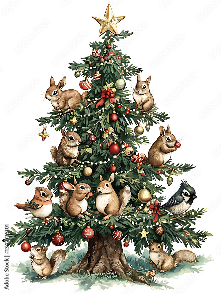 Illustration Stock Beautiful Hand-Painted Christmas Trees with ...