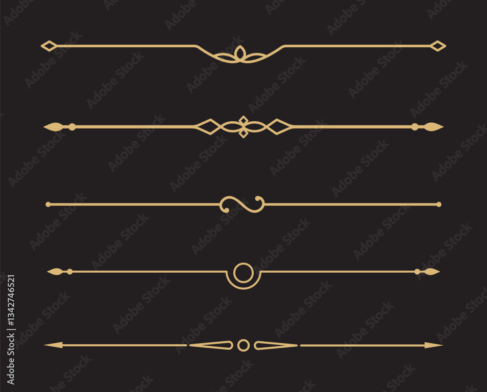 Set of Vintage decorative golden lines. text dividers. Gold line border ...