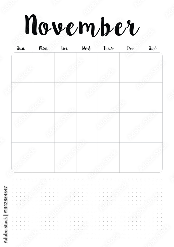 Stock-Vektorgrafik „minimalist november a4 printable month planner with ...