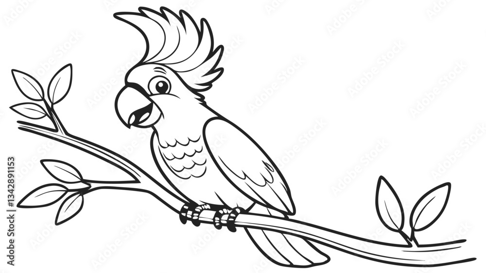 Cartoon Parrot with Leaves Outline drawing vector illustration isolated ...