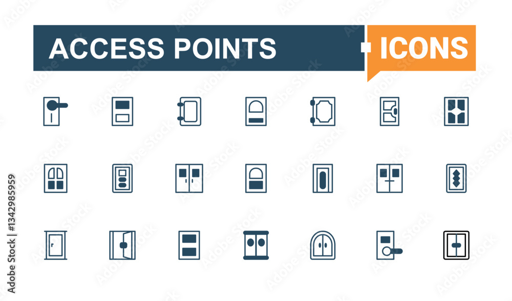Access Points icon set. Included entrance, access, login, doorway ...