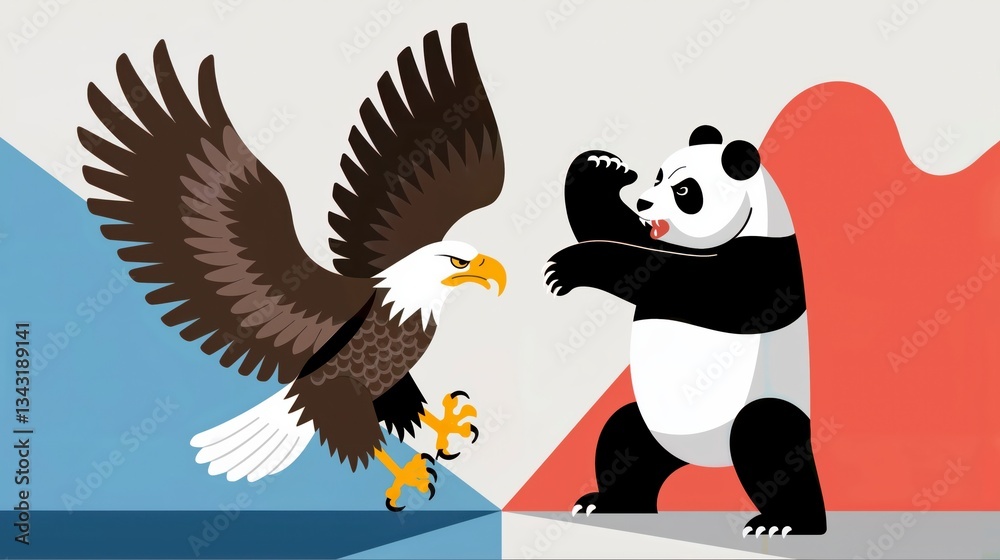 Illustration of Confrontational Eagle & Panda Facing Off. Fight ...