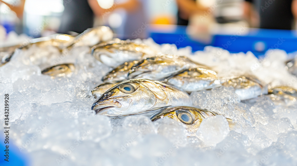 Cold Storage: Iced Mackerel at a Fish Market" Freshly caught mackerel ...